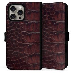 DeinDesign iPhone 16 Pro Handy Klapph&uuml;lle Handyh&uuml;lle aus Kunst Leder schwarz Flip Case Leather Crocodile Animal Print Sideflip mit Lasche