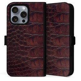 DeinDesign iPhone 16 Pro Max Handy Klapph&uuml;lle Handyh&uuml;lle aus Kunst Leder schwarz Flip Case Leather Crocodile Animal Print Sideflip mit Lasche