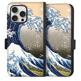 DeinDesign iPhone 15 Pro Max Handy Klapph&uuml;lle Handyh&uuml;lle aus Kunst Leder schwarz Flip Case Katsushika Hokusai Die Gro&szlig;e Welle Vor Kanagawa Kunst Sideflip mit 