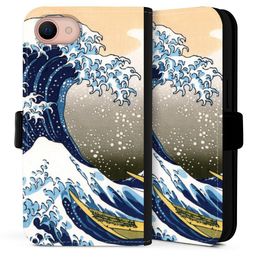 DeinDesign iPhone 16e Handy Klapph&uuml;lle Handyh&uuml;lle aus Kunst Leder schwarz Flip Case Katsushika Hokusai Die Gro&szlig;e Welle Vor Kanagawa Kunst Sideflip mit Lasche