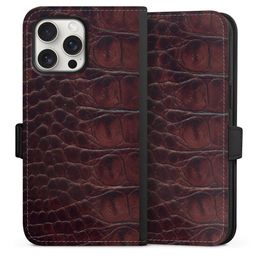 DeinDesign iPhone 15 Pro Max Handy Klapph&uuml;lle Handyh&uuml;lle aus Kunst Leder schwarz Flip Case Leather Crocodile Animal Print Sideflip mit Lasche