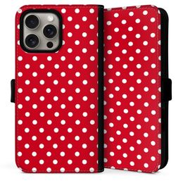 DeinDesign iPhone 16 Pro Handy Klapph&uuml;lle Handyh&uuml;lle aus Kunst Leder schwarz Flip Case Points Polka Dots Retro Sideflip mit Lasche
