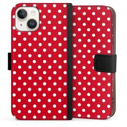 DeinDesign iPhone 14 Handy Klapph&uuml;lle Handyh&uuml;lle aus Kunst Leder schwarz Flip Case Points Polka Dots Retro Sideflip mit Lasche