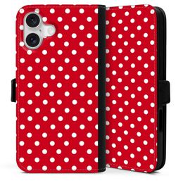 DeinDesign iPhone 16 Plus Handy Klapph&uuml;lle Handyh&uuml;lle aus Kunst Leder schwarz Flip Case Points Polka Dots Retro Sideflip mit Lasche