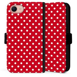 DeinDesign iPhone 16e Handy Klapph&uuml;lle Handyh&uuml;lle aus Kunst Leder schwarz Flip Case Points Polka Dots Retro Sideflip mit Lasche