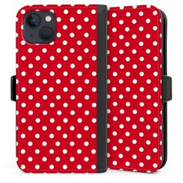 DeinDesign iPhone 13 Handy Klapph&uuml;lle Handyh&uuml;lle aus Kunst Leder schwarz Flip Case Points Polka Dots Retro Sideflip mit Lasche