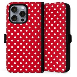 DeinDesign iPhone 16 Pro Max Handy Klapph&uuml;lle Handyh&uuml;lle aus Kunst Leder schwarz Flip Case Points Polka Dots Retro Sideflip mit Lasche
