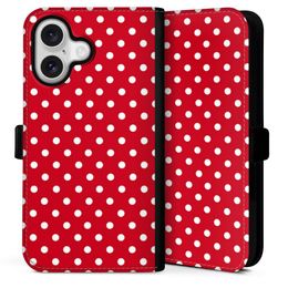 DeinDesign iPhone 16 Handy Klapph&uuml;lle Handyh&uuml;lle aus Kunst Leder schwarz Flip Case Points Polka Dots Retro Sideflip mit Lasche