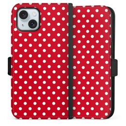 DeinDesign iPhone 15 Handy Klapph&uuml;lle Handyh&uuml;lle aus Kunst Leder schwarz Flip Case Points Polka Dots Retro Sideflip mit Lasche