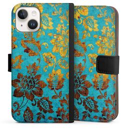 DeinDesign iPhone 14 Handy Klapph&uuml;lle Handyh&uuml;lle aus Kunst Leder schwarz Flip Case Flowers Vintage Ornament Sideflip mit Lasche