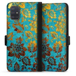 DeinDesign Galaxy A51 Handy Klapph&uuml;lle Handyh&uuml;lle aus Kunst Leder schwarz Flip Case Flowers Vintage Ornament Sideflip mit Lasche