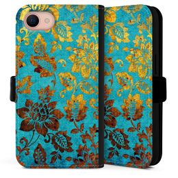 DeinDesign iPhone 16e Handy Klapph&uuml;lle Handyh&uuml;lle aus Kunst Leder schwarz Flip Case Flowers Vintage Ornament Sideflip mit Lasche