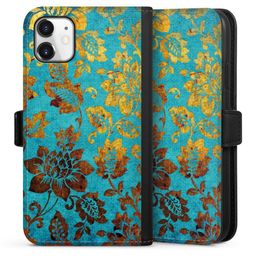 DeinDesign iPhone 11 Handy Klapph&uuml;lle Handyh&uuml;lle aus Kunst Leder schwarz Flip Case Flowers Vintage Ornament Sideflip mit Lasche