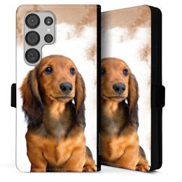 DeinDesign Galaxy S25 Ultra Handy Klapph&uuml;lle Handyh&uuml;lle aus Kunst Leder schwarz Flip Case Pet Dachshund Dog Sideflip mit Lasche