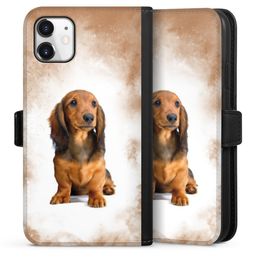 DeinDesign iPhone 11 Handy Klapph&uuml;lle Handyh&uuml;lle aus Kunst Leder schwarz Flip Case Pet Dachshund Dog Sideflip mit Lasche