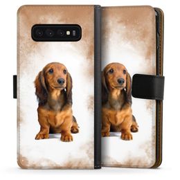 DeinDesign Galaxy S10 Handy Klapph&uuml;lle Handyh&uuml;lle aus Kunst Leder schwarz Flip Case Pet Dachshund Dog Sideflip mit Lasche