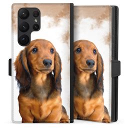 DeinDesign Galaxy S23 Ultra Handy Klapph&uuml;lle Handyh&uuml;lle aus Kunst Leder schwarz Flip Case Pet Dachshund Dog Sideflip mit Lasche