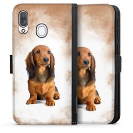 DeinDesign Galaxy A40 Handy Klapph&uuml;lle Handyh&uuml;lle aus Kunst Leder schwarz Flip Case Pet Dachshund Dog Sideflip mit Lasche