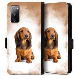 DeinDesign Galaxy S20 Handy Klapph&uuml;lle Handyh&uuml;lle aus Kunst Leder schwarz Flip Case Dog Dachshund Pet Sideflip mit Lasche