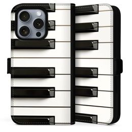 DeinDesign iPhone 16 Pro Max Handy Klapph&uuml;lle Handyh&uuml;lle aus Kunst Leder schwarz Flip Case Klavier Music Piano Sideflip mit Lasche