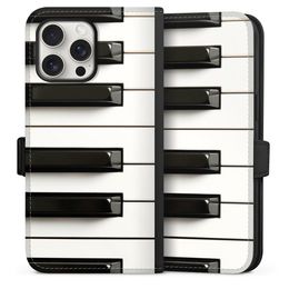 DeinDesign iPhone 15 Pro Max Handy Klapph&uuml;lle Handyh&uuml;lle aus Kunst Leder schwarz Flip Case Klavier Music Piano Sideflip mit Lasche