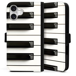 DeinDesign iPhone 16 Plus Handy Klapph&uuml;lle Handyh&uuml;lle aus Kunst Leder schwarz Flip Case Klavier Music Piano Sideflip mit Lasche