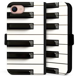 DeinDesign iPhone 16e Handy Klapph&uuml;lle Handyh&uuml;lle aus Kunst Leder schwarz Flip Case Klavier Music Piano Sideflip mit Lasche