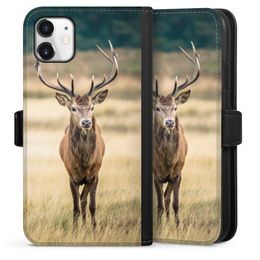 DeinDesign iPhone 11 Handy Klapph&uuml;lle Handyh&uuml;lle aus Kunst Leder schwarz Flip Case Forrest Deer Meadow Sideflip mit Lasche