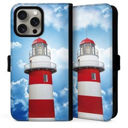 DeinDesign iPhone 16 Pro Handy Klapph&uuml;lle Handyh&uuml;lle aus Kunst Leder schwarz Flip Case Cloud Lighthouse Sky Sideflip mit Lasche