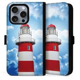DeinDesign iPhone 16 Pro Max Handy Klapph&uuml;lle Handyh&uuml;lle aus Kunst Leder schwarz Flip Case Cloud Lighthouse Sky Sideflip mit Lasche