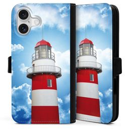 DeinDesign iPhone 16 Plus Handy Klapph&uuml;lle Handyh&uuml;lle aus Kunst Leder schwarz Flip Case Cloud Lighthouse Sky Sideflip mit Lasche