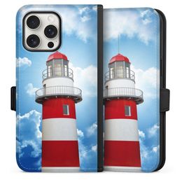 DeinDesign iPhone 15 Pro Max Handy Klapph&uuml;lle Handyh&uuml;lle aus Kunst Leder schwarz Flip Case Cloud Lighthouse Sky Sideflip mit Lasche