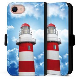 DeinDesign iPhone 16e Handy Klapph&uuml;lle Handyh&uuml;lle aus Kunst Leder schwarz Flip Case Cloud Lighthouse Sky Sideflip mit Lasche