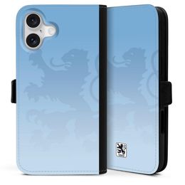 DeinDesign iPhone 16 Plus Handy Klapph&uuml;lle Handyh&uuml;lle aus Kunst Leder schwarz Flip Case Official Licensed Product Logo Tsv 1860 M&uuml;nchen Sideflip mit Lasche