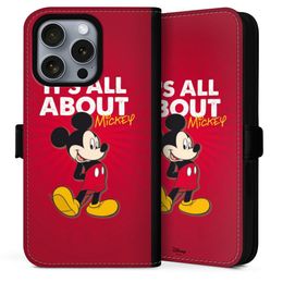 DeinDesign iPhone 16 Pro Max Handy Klapph&uuml;lle Handyh&uuml;lle aus Kunst Leder schwarz Flip Case Disney Official Licensed Product Mouse Sideflip mit Lasche