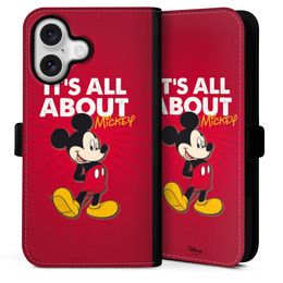 DeinDesign iPhone 16 Handy Klapph&uuml;lle Handyh&uuml;lle aus Kunst Leder schwarz Flip Case Disney Official Licensed Product Mouse Sideflip mit Lasche