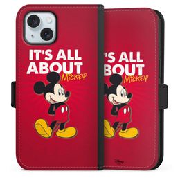 DeinDesign iPhone 15 Handy Klapph&uuml;lle Handyh&uuml;lle aus Kunst Leder schwarz Flip Case Disney Official Licensed Product Mouse Sideflip mit Lasche