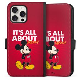 DeinDesign iPhone 15 Pro Max Handy Klapph&uuml;lle Handyh&uuml;lle aus Kunst Leder schwarz Flip Case Disney Official Licensed Product Mouse Sideflip mit Lasche