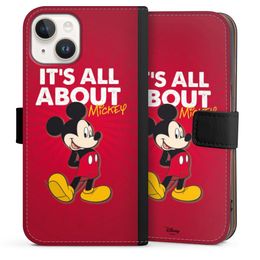 DeinDesign iPhone 14 Handy Klapph&uuml;lle Handyh&uuml;lle aus Kunst Leder schwarz Flip Case Disney Official Licensed Product Mouse Sideflip mit Lasche