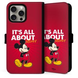 DeinDesign iPhone 16 Pro Handy Klapph&uuml;lle Handyh&uuml;lle aus Kunst Leder schwarz Flip Case Disney Official Licensed Product Mouse Sideflip mit Lasche