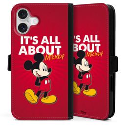 DeinDesign iPhone 16 Plus Handy Klapph&uuml;lle Handyh&uuml;lle aus Kunst Leder schwarz Flip Case Disney Official Licensed Product Mouse Sideflip mit Lasche
