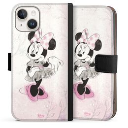 DeinDesign iPhone 14 Handy Klapph&uuml;lle Handyh&uuml;lle aus Kunst Leder schwarz Flip Case Vintage Minnie Mouse Disney Sideflip mit Lasche