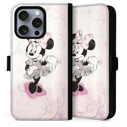 DeinDesign iPhone 16 Pro Max Handy Klapph&uuml;lle Handyh&uuml;lle aus Kunst Leder schwarz Flip Case Vintage Minnie Mouse Disney Sideflip mit Lasche