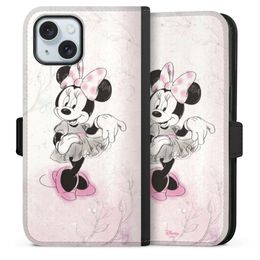 DeinDesign iPhone 15 Handy Klapph&uuml;lle Handyh&uuml;lle aus Kunst Leder schwarz Flip Case Vintage Minnie Mouse Disney Sideflip mit Lasche