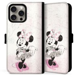 DeinDesign iPhone 16 Pro Handy Klapph&uuml;lle Handyh&uuml;lle aus Kunst Leder schwarz Flip Case Vintage Minnie Mouse Disney Sideflip mit Lasche