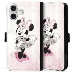 DeinDesign iPhone 16 Plus Handy Klapph&uuml;lle Handyh&uuml;lle aus Kunst Leder schwarz Flip Case Vintage Minnie Mouse Disney Sideflip mit Lasche
