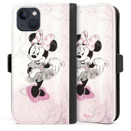 DeinDesign iPhone 13 Handy Klapph&uuml;lle Handyh&uuml;lle aus Kunst Leder schwarz Flip Case Vintage Minnie Mouse Disney Sideflip mit Lasche