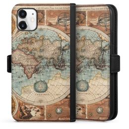 DeinDesign iPhone 11 Handy Klapph&uuml;lle Handyh&uuml;lle aus Kunst Leder schwarz Flip Case Vintage Map World Map Sideflip mit Lasche