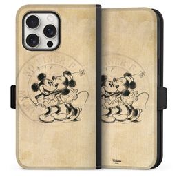 DeinDesign iPhone 15 Pro Max Handy Klapph&uuml;lle Handyh&uuml;lle aus Kunst Leder schwarz Flip Case Minnie Mouse Vintage Mickey Mouse Sideflip mit Lasche