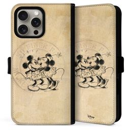 DeinDesign iPhone 16 Pro Handy Klapph&uuml;lle Handyh&uuml;lle aus Kunst Leder schwarz Flip Case Minnie Mouse Vintage Mickey Mouse Sideflip mit Lasche